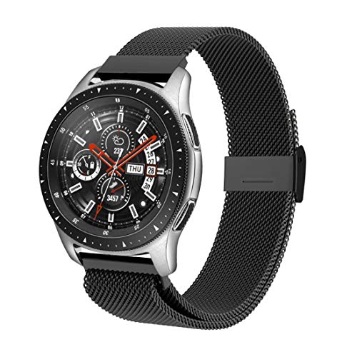 22mm Stainless Steel Mesh Loop Bracelet Strap Compatible with Samsung Galaxy Watch 3 45mm/Gear S3 Frontier/Classic Band, Replacement for Ticwatch Pro/Samsung Galaxy Watch 46mm (1-Black)