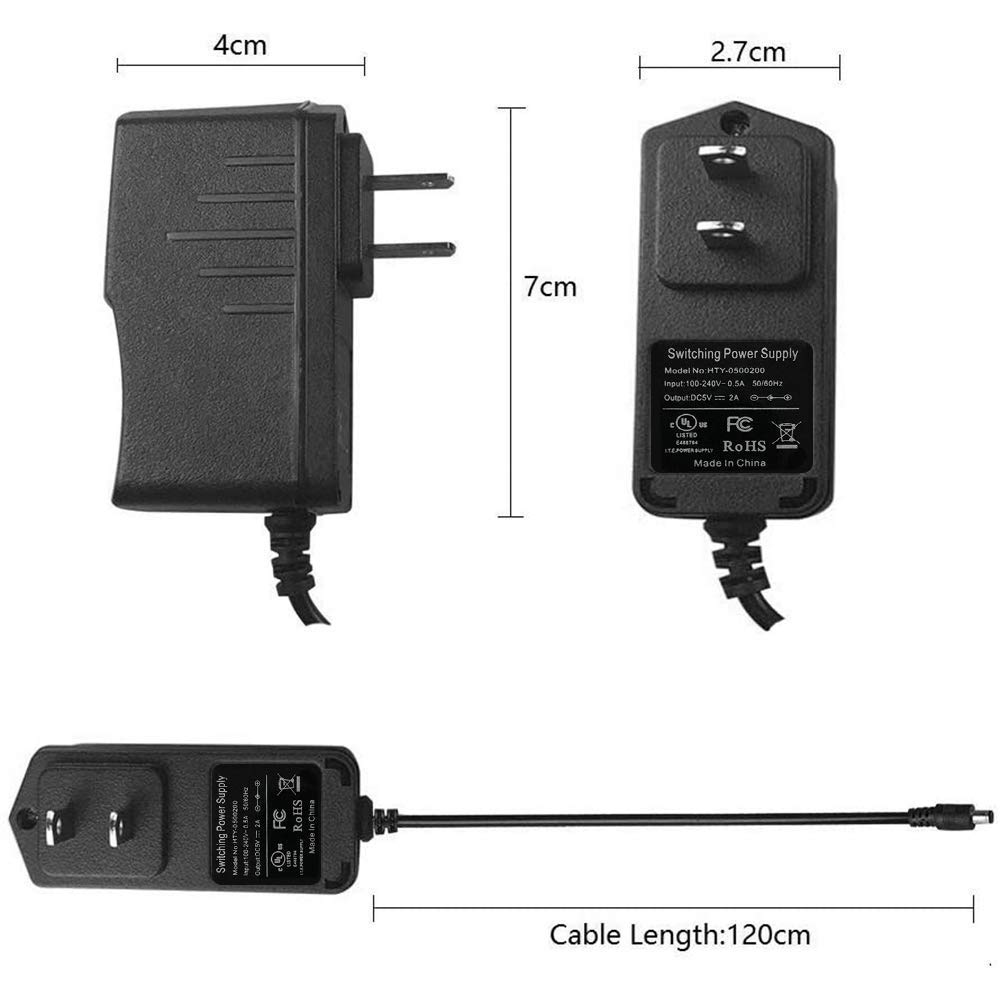 (2 Pack) 5V 2A Power Supply Adapter, BOLWEO AC 100-240V to DC 5V 1A Adaptor Cord Compatible with Baby Monitor,TV Box, Speaker, Camera,Audio/Video, 5V Router, DC Jack Barrel 5.5mmx2.1mm