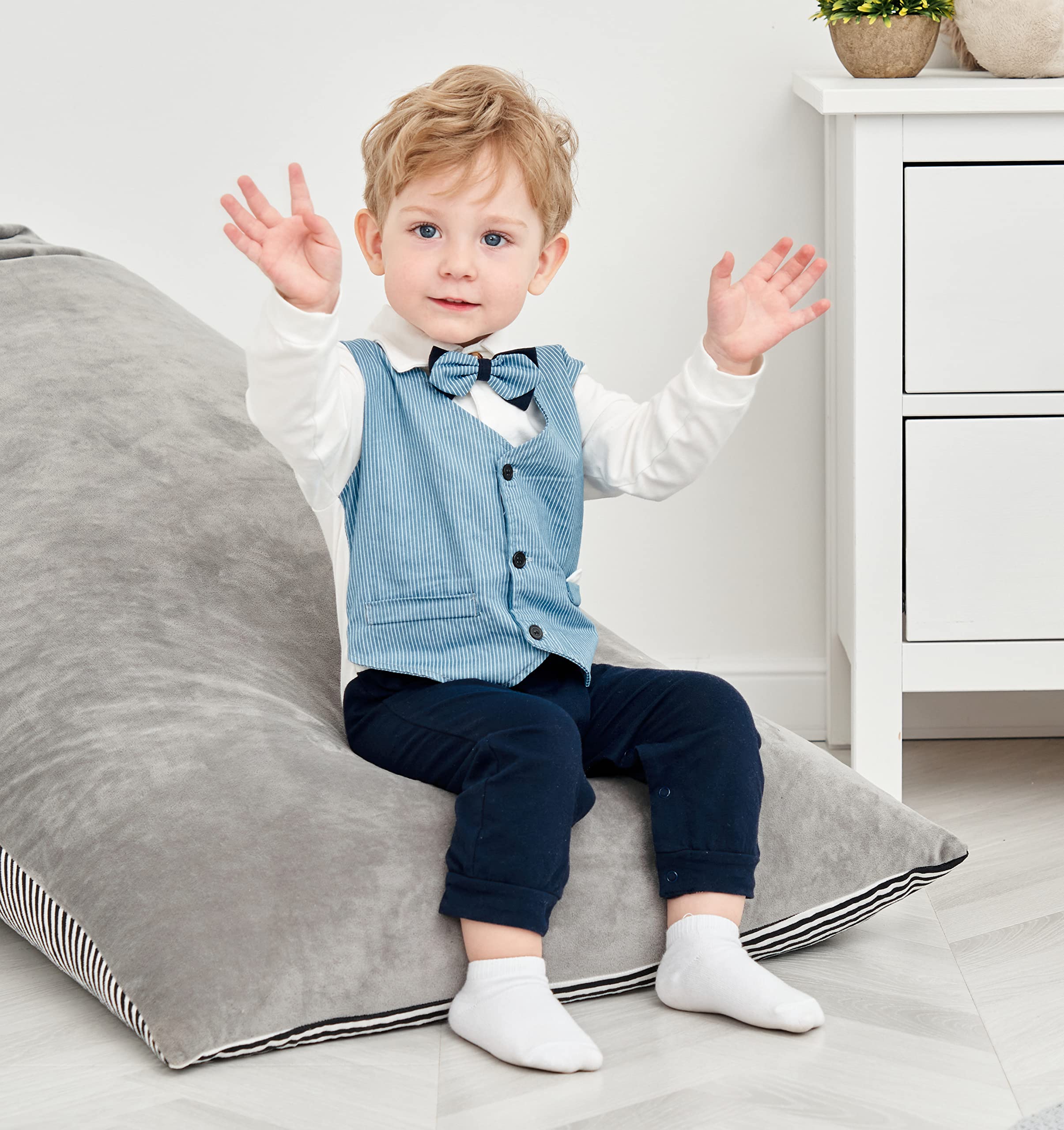 Feidoog Newborn Gentleman One Piece Long Sleeve Baby Boys Gentleman Formal Tuxedo Outfit Suit,Blue,0-3M