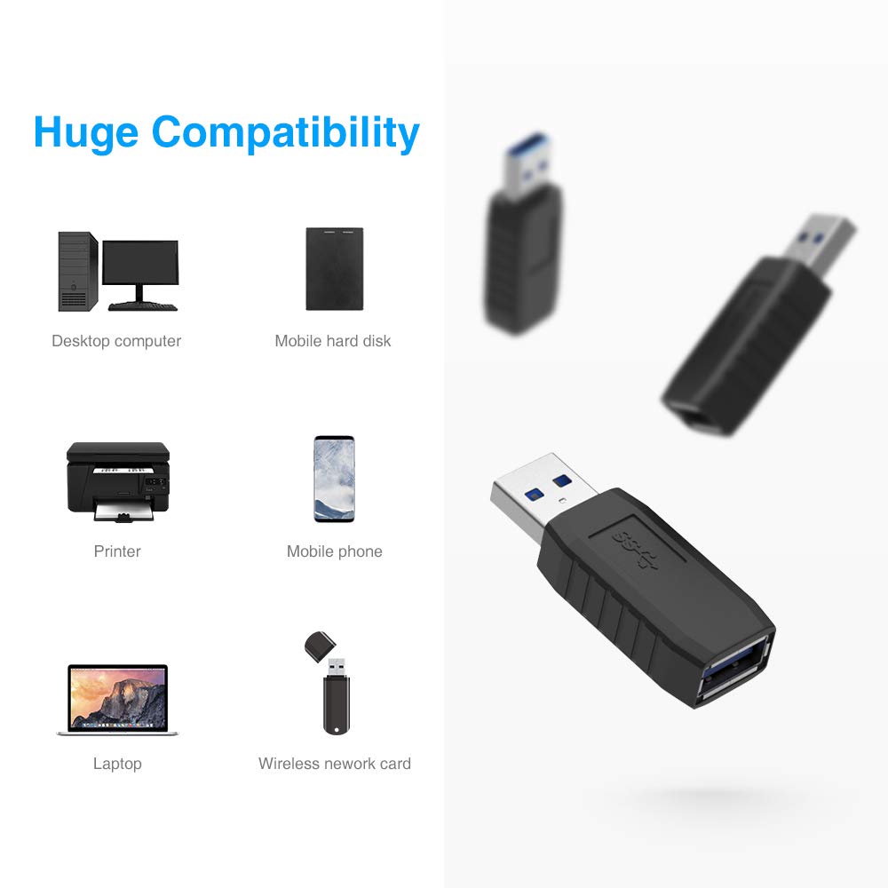 ELUTENG USB Coupler Male to Female 4Packs USB 3.0 Type A Adapter Superspeed 5Gbps USB Port Extension Connector Bridge Compatible with Laptop Computer Hard Drive Printer Camera