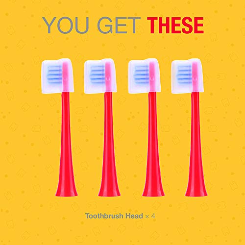 4-Pack Replacement Toothbrush Heads- Sonic V200 Rechargeable Kids Electric Toothbrushes, 7X More Plaque Removal, End-Rounded Soft Bristles, Comfortable & Efficient Clean Teeth, Perfect for Kids