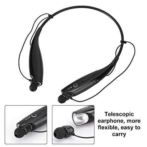 070 Bluetooth Earphones Portable Wireles Neckband Bluetooth Earphones Wireless Retractable Portable Stereo Sound Noise Reduction Sports Headsets(Black)