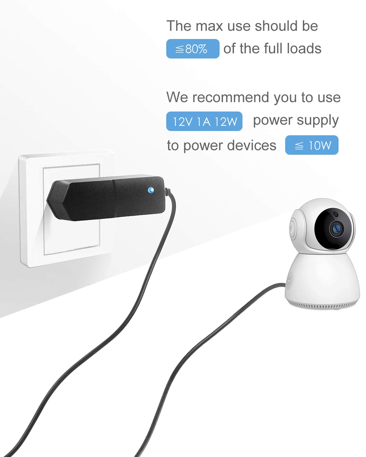ALITOVE DC 12V 1A Power Supply 1000mA 12W AC/DC Adapter, 100~240V AC to DC 12 Volt 1 Amp 0.6A Converter with 5.5 x 2.5mm 2.1mm Plug for LED Strip Light CCTV Security Camera DVR NVR Surveillance System
