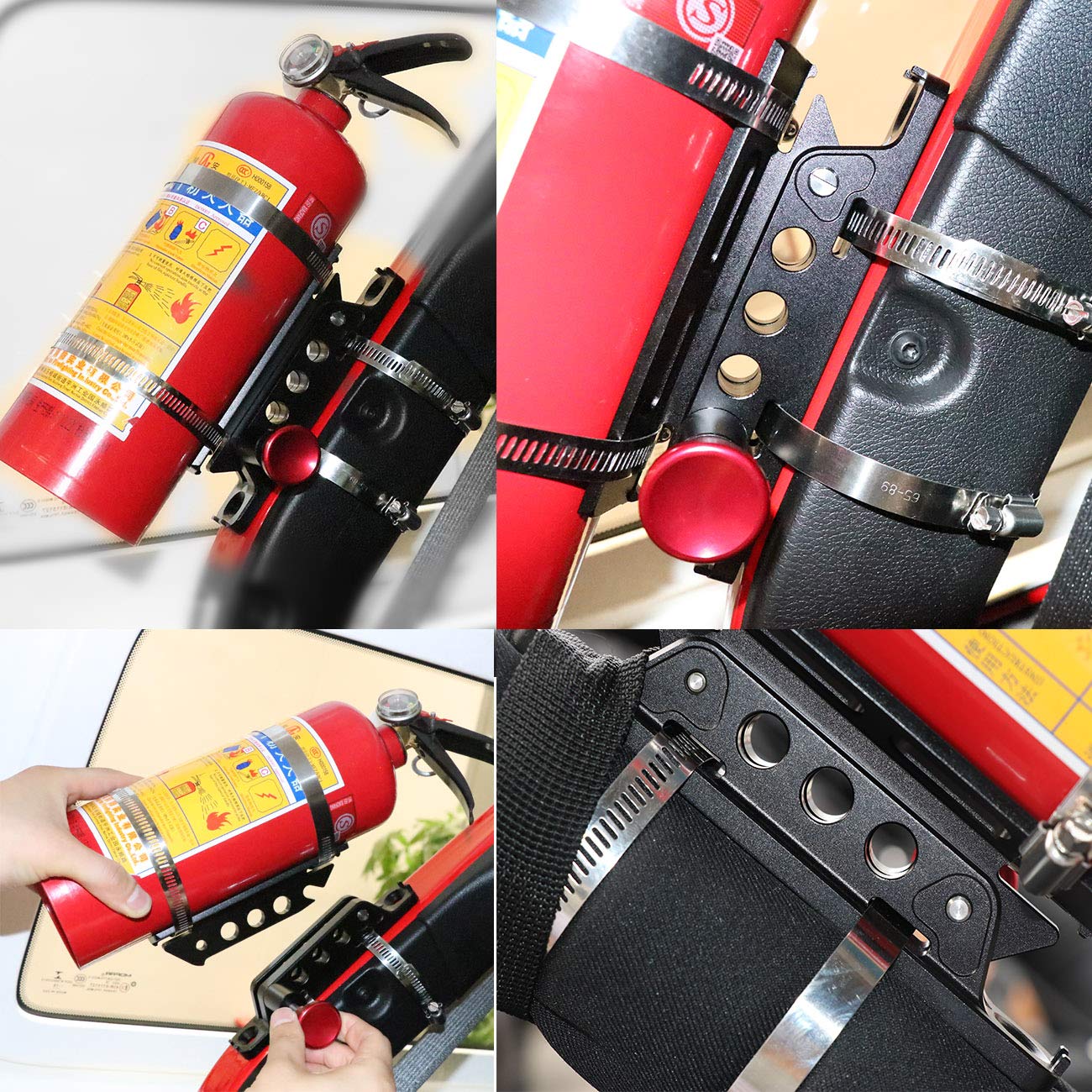 AUFER Vehicle Universal Quick Release Roll Bar Fire Extinguisher Mount Holder Compatible with for Jeep Wrangler Gladiator Bronco UTV Polaris RZR Can Am ATV,Adjustable, Aluminum