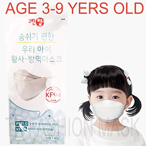 (Pack of 30) Evergreen Clean Top Premium 3D Disposable White Kids KF-94 Face Mask, Age 3-9 Old, 3-Layer Filters, Protective, Dust Mask, Individual Packs, Made in Korea.