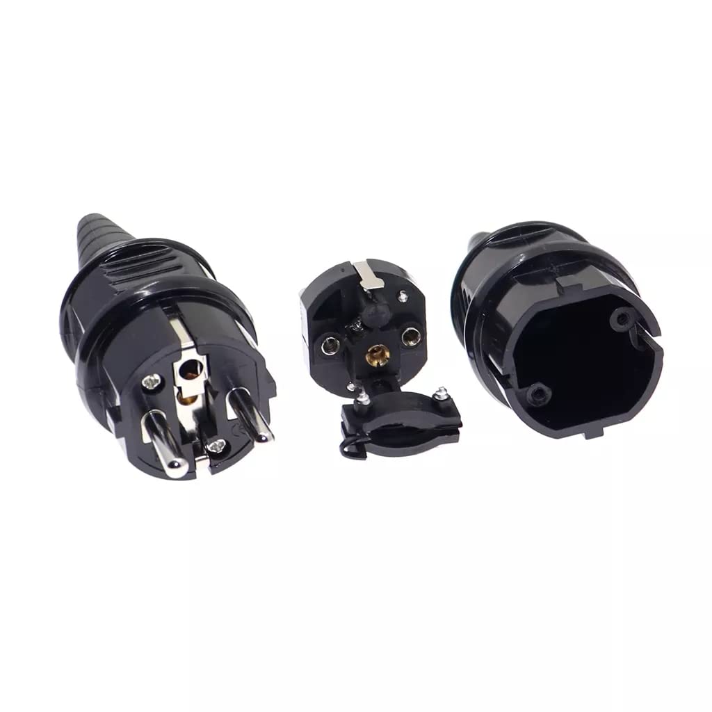 (2 Pack) Tekit Schuko France Germany EU ø4.8mm Pin DIY Rewireable Power Plug 250V 16A,Quality European Rewireable Two Round Plug CCE 7/7 Standard Plug(Coated Black)