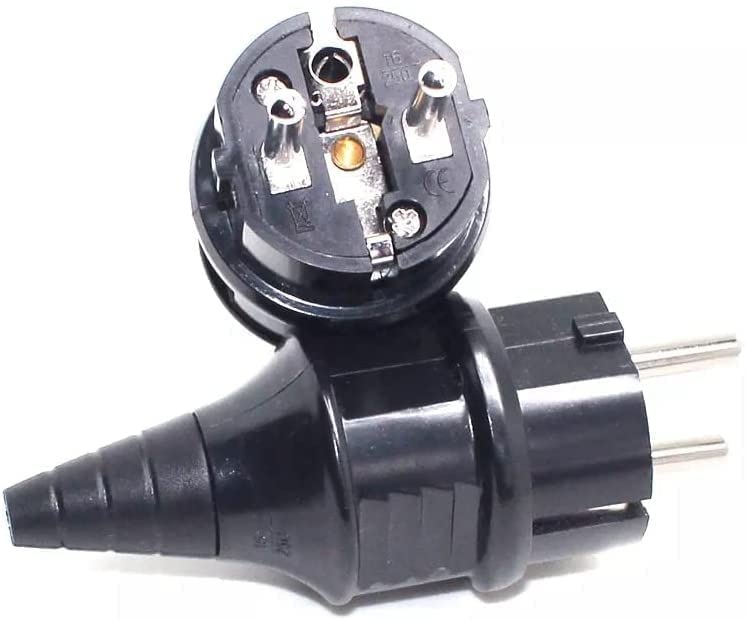 (2 Pack) Tekit Schuko France Germany EU ø4.8mm Pin DIY Rewireable Power Plug 250V 16A,Quality European Rewireable Two Round Plug CCE 7/7 Standard Plug(Coated Black)