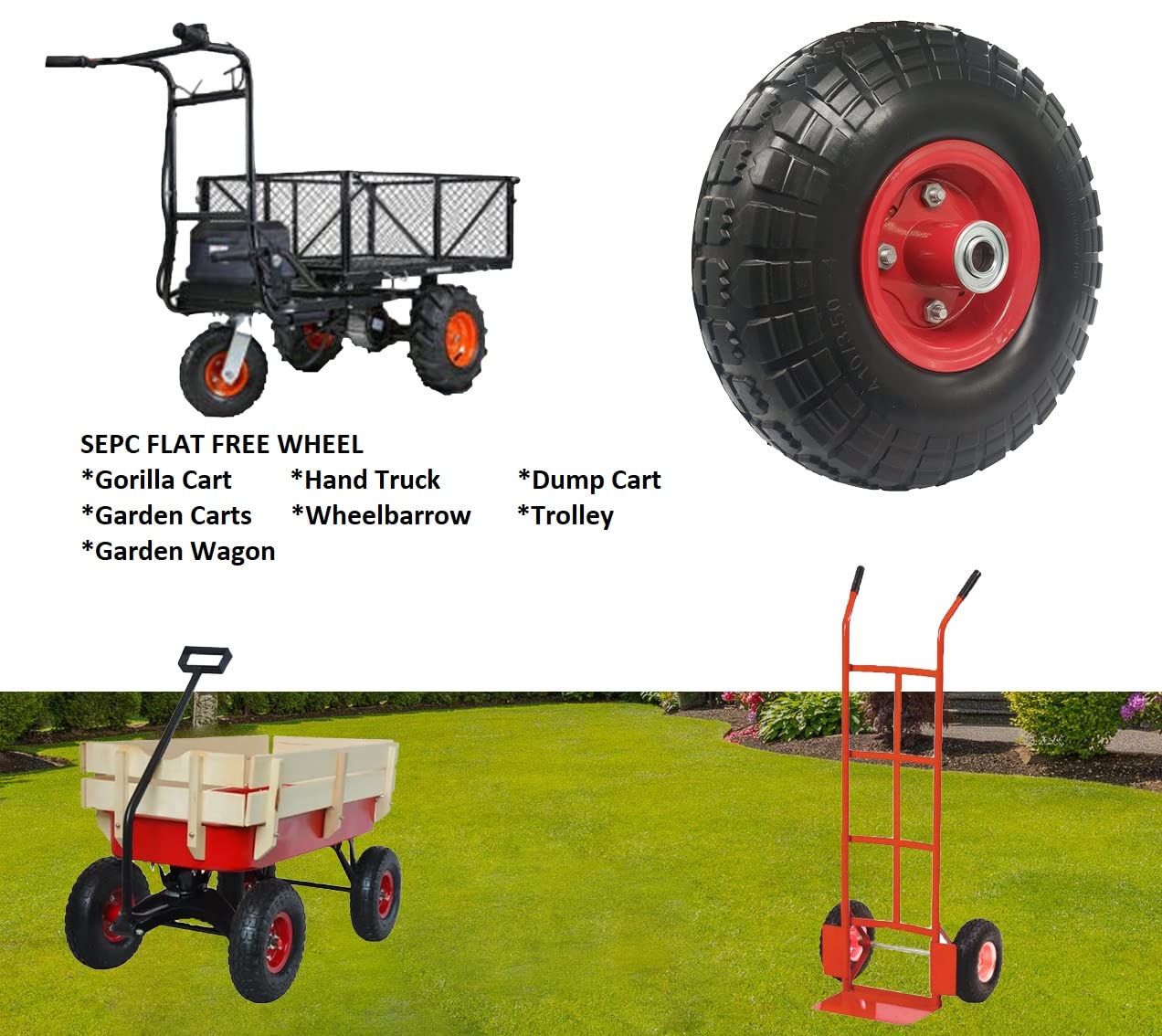(2 Pack) SEPC 10 inches Flat Free Solid 4.10/3.50-4 inches Tire on Wheel Solid Flat Free for Dolly Handtruck Cart hand truck wheel polyurethane foam tyre with steel rim