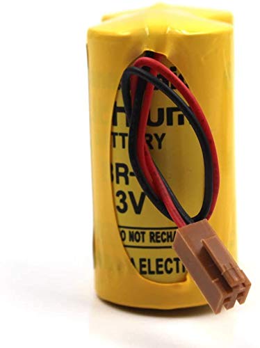 (2-Pack) BR-CCF2TH 6V Lithium Replacement Battery for Fanuc oi Mate Model-D, Panasonic Controls, PLC Computer Ge Fanuc A06 Series A98l-0001-0902, BR-CCF2TE CNC Coaster (Cutler Hammer), Brown Connector
