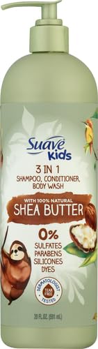 Suave Kids 3 in 1 Shampoo, Conditioner, Body Wash With Shea Butter for Moisture Soap That's Tear-Free 20 oz
