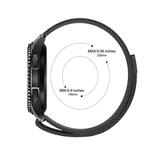 22mm Stainless Steel Mesh Loop Bracelet Strap Compatible with Samsung Galaxy Watch 3 45mm/Gear S3 Frontier/Classic Band, Replacement for Ticwatch Pro/Samsung Galaxy Watch 46mm (1-Black)
