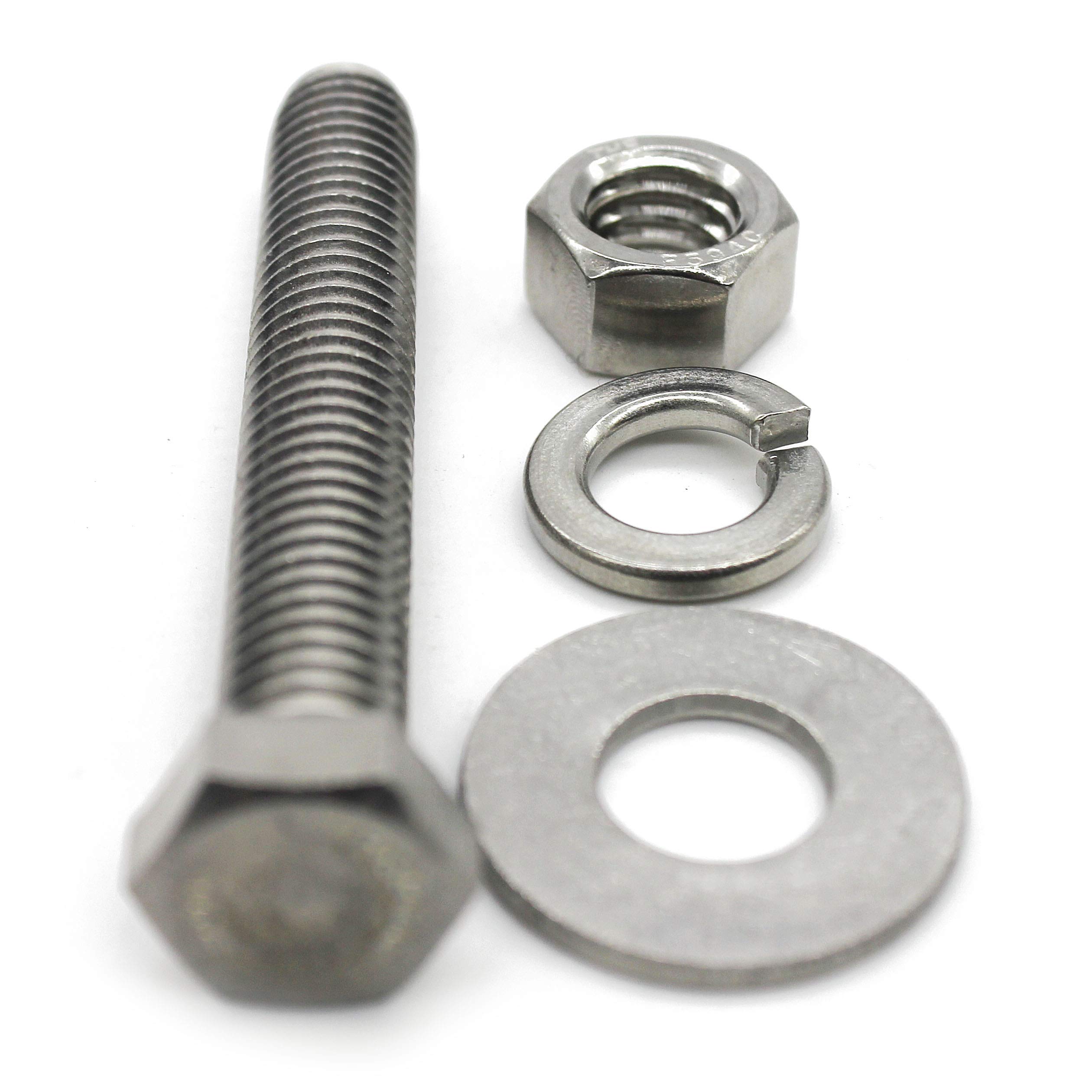 (10 Sets) 1/4-20x3" Stainless Steel Hex Head Screws Bolts, Nuts, Flat & Lock Washers, 18-8 (304) S/S, Fully Threaded by Bolt Fullerkreg