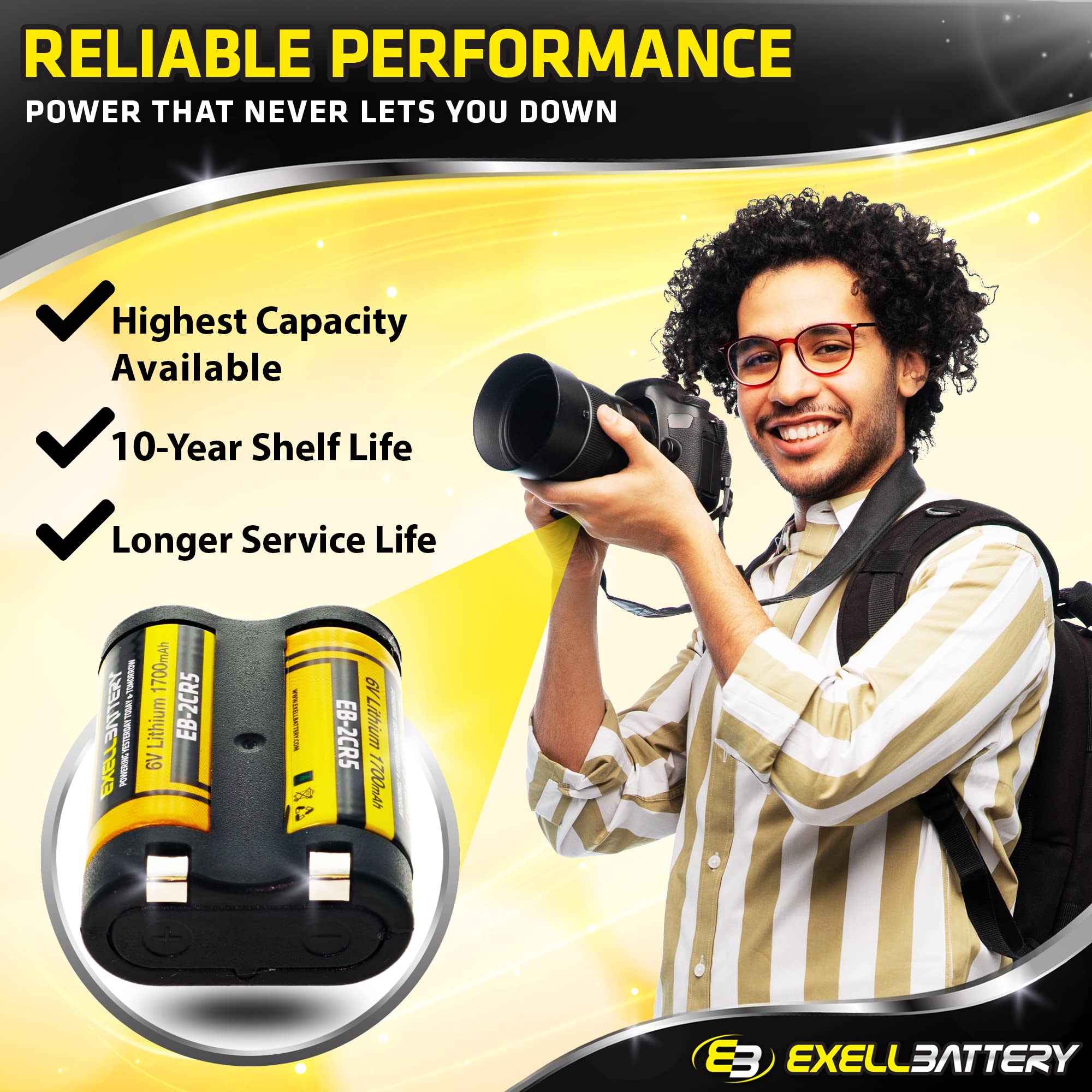 (2-Pack) 2CR5 6V 1700mAh (Highest Capacity on The Market) Photo Lithium Battery Replaces 2CR5, DL245, DL2CR5, DL345, DL345A, EL2CR5, EL2CR5BP, EOS 1V, KL2CR5, KL2CR5-1, PR2CR5, RL2CR5, RL2CR5-1