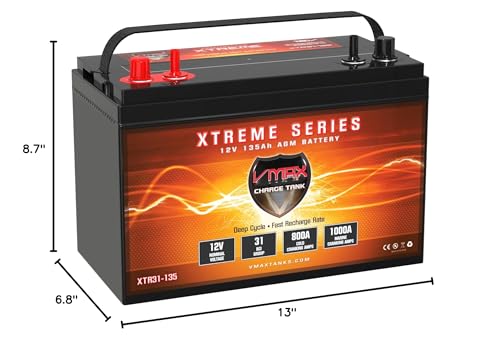 (2) XTR31-135 24 Volt Trolling Motor Batteries 135 Amp Hours VMAX Group 31 12V AGM Deep Cycle Maintenance-Free Sealed Marine 12 Volt 135Ah Battery for 24V Trolling Motors