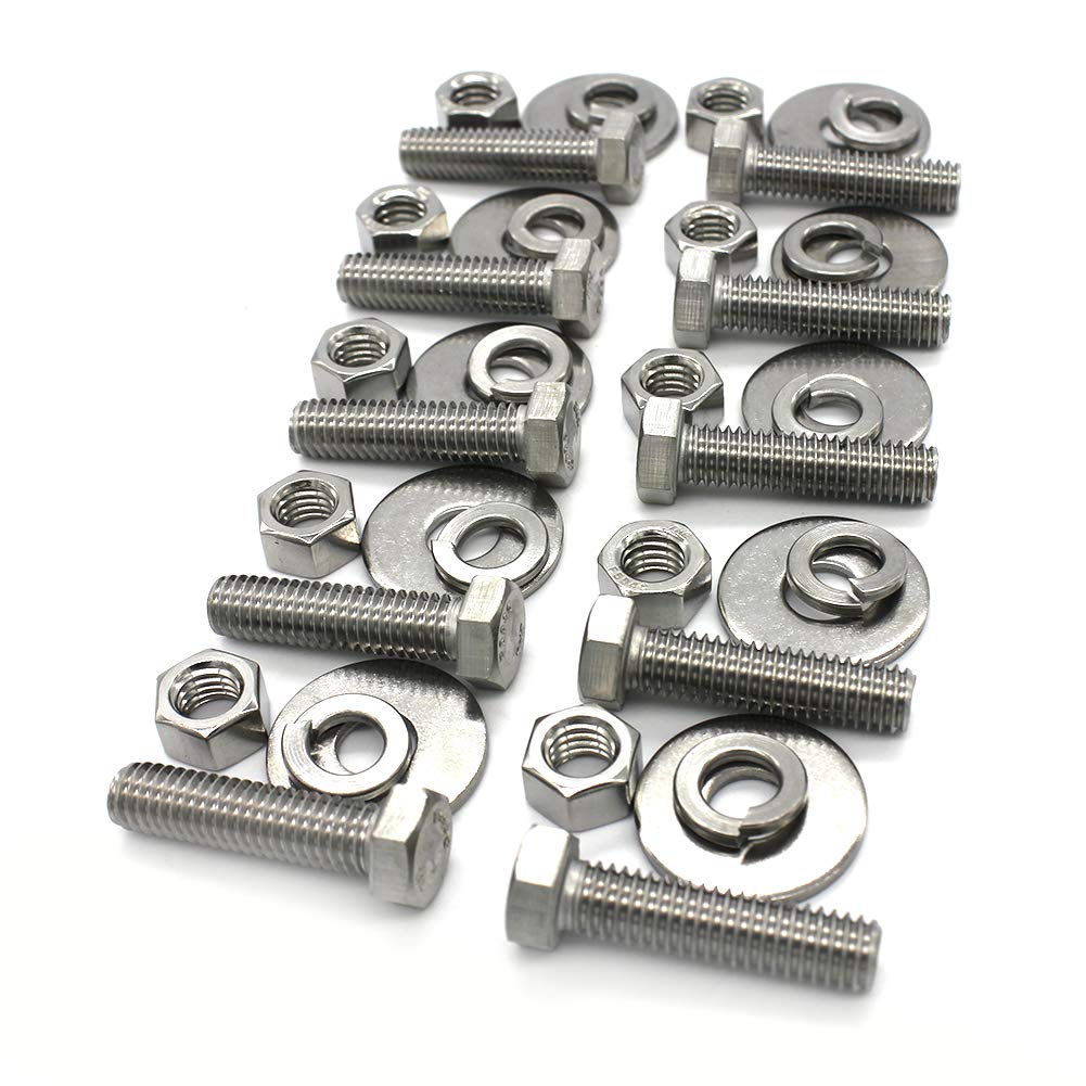 (10 Sets) 5/16-18x2" Stainless Steel Hex Head Screws Bolts, 5/16 Nuts, 5/16 Flat Washer & 5/16 Lock Washers, 18-8 (304) S/S, Fully Threaded by Bolt Fullerkreg