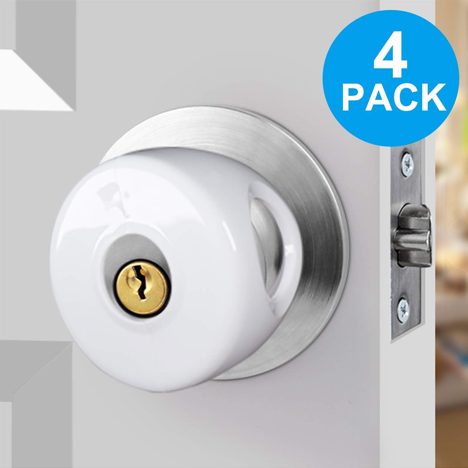 (4 Pack) KinderGard Baby Safety Door Knob Covers to Child Proof Doors Easy Installation,Toddler,Child,Accident, Lock, Universal,Cover,Protection, Babyproofing, Works with All Knobs up to 2 ¼ inches