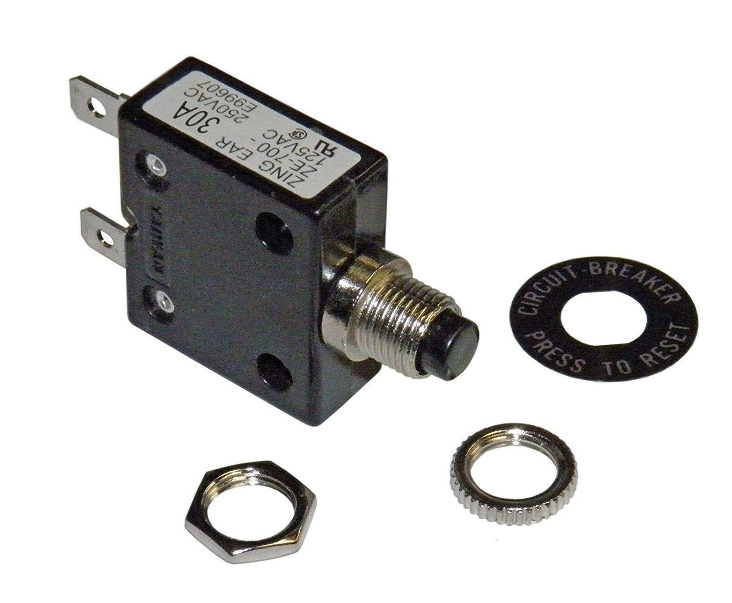 (2-Pack) Philmore B7030 30 Amp Push Button Circuit Breaker 32V DC or 250V AC