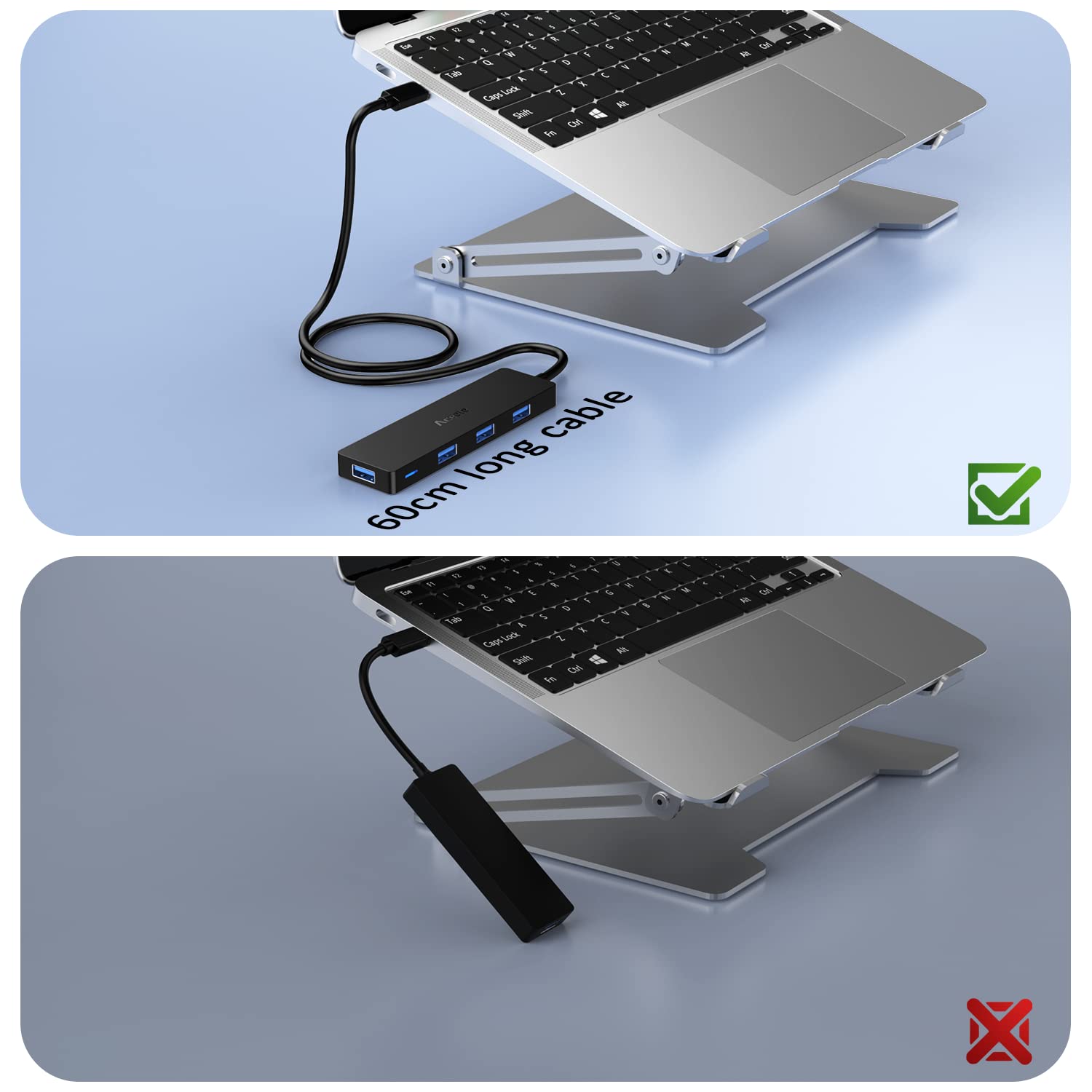 Aceele 5 Port USB 3.0 USB Type C Hub, Ultra-Slim with 2ft Extended Cable, 5 Gbps SuperSpeed, Micro USB Charging, for 2020 MacBook Pro, Surface Pro 7, Samsung S21, and Other USB C Devices