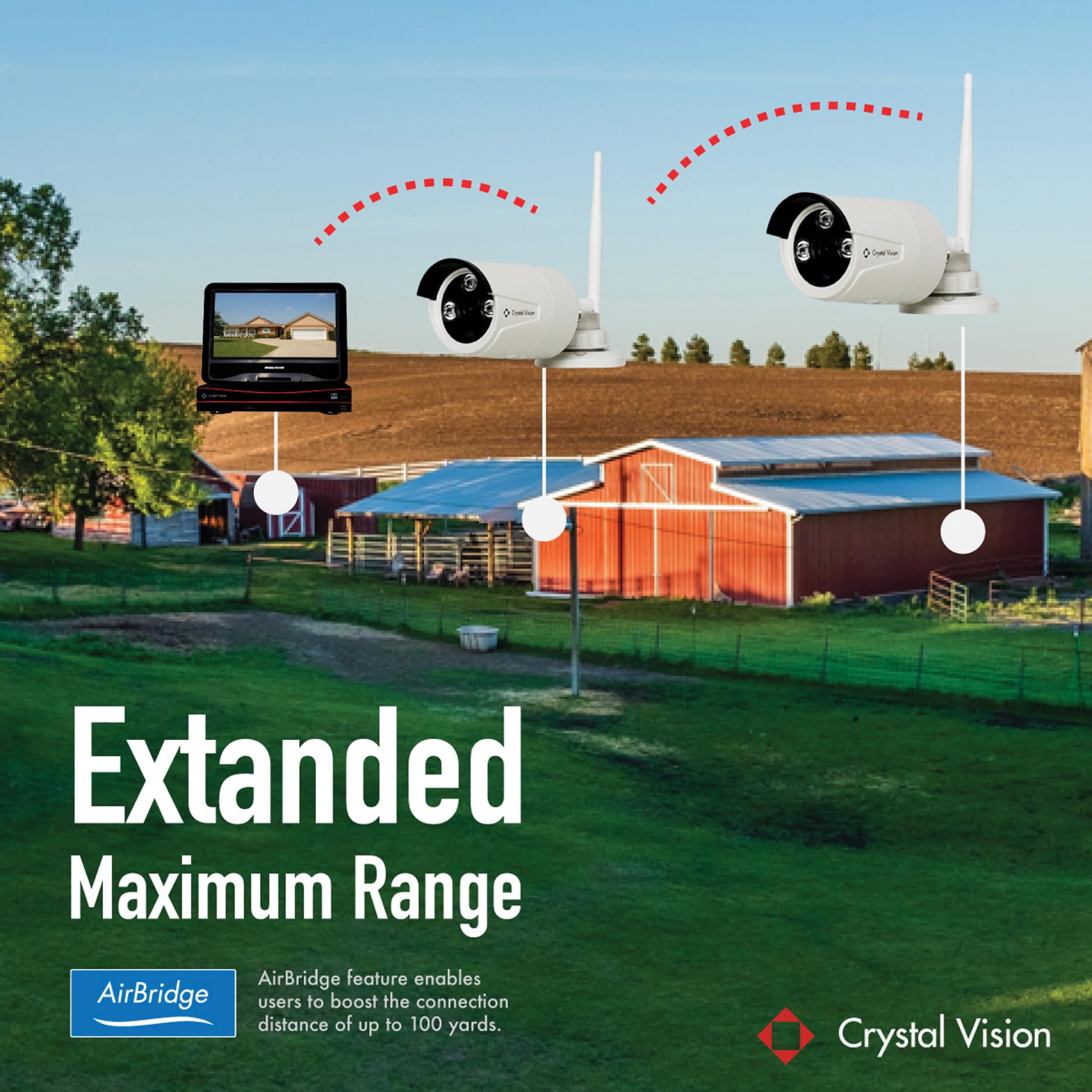 (2022 Upgraded Ver.) [8CH] Crystal Vision CVT808A-20WB 1080P Full HD Wireless Surveillance System NVR CCTV w/ 2TB HDD, Built-in Monitor & Router, 3MP Camera Auto Pair