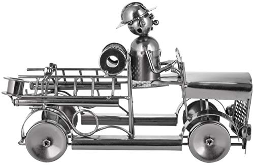 BRUBAKER Wine Bottle Holder 'Fire Engine' - Table Top Metal Sculpture - with Greeting Card