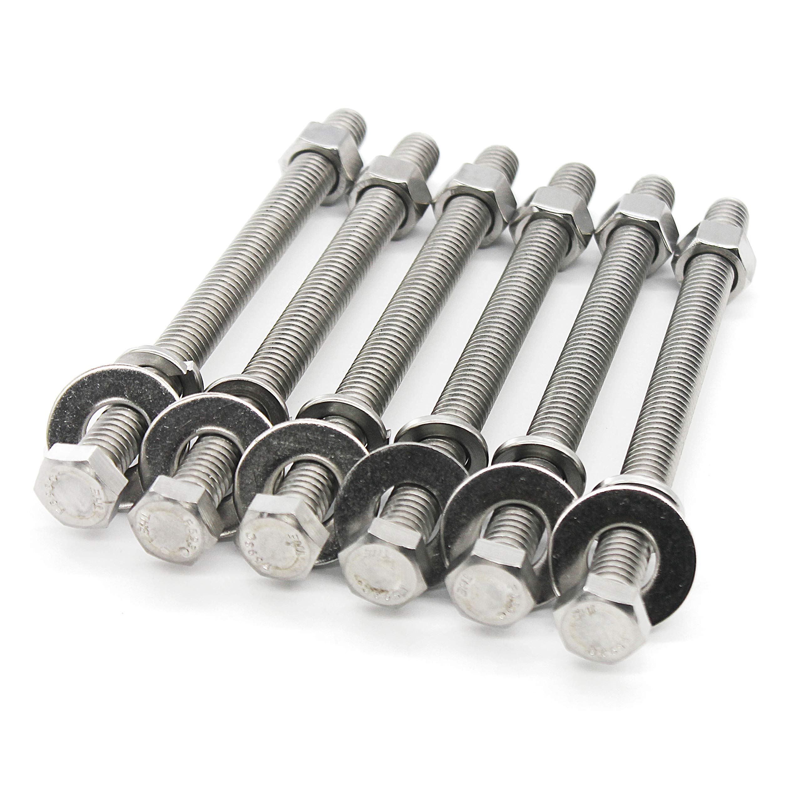 (4 Sets) 3/8-16x4 Stainless Steel Hex Head Screws Bolts, Nuts, Flat & Lock Washers, 18-8 (304) S/S, Fully Threaded by Bolt Fullerkreg