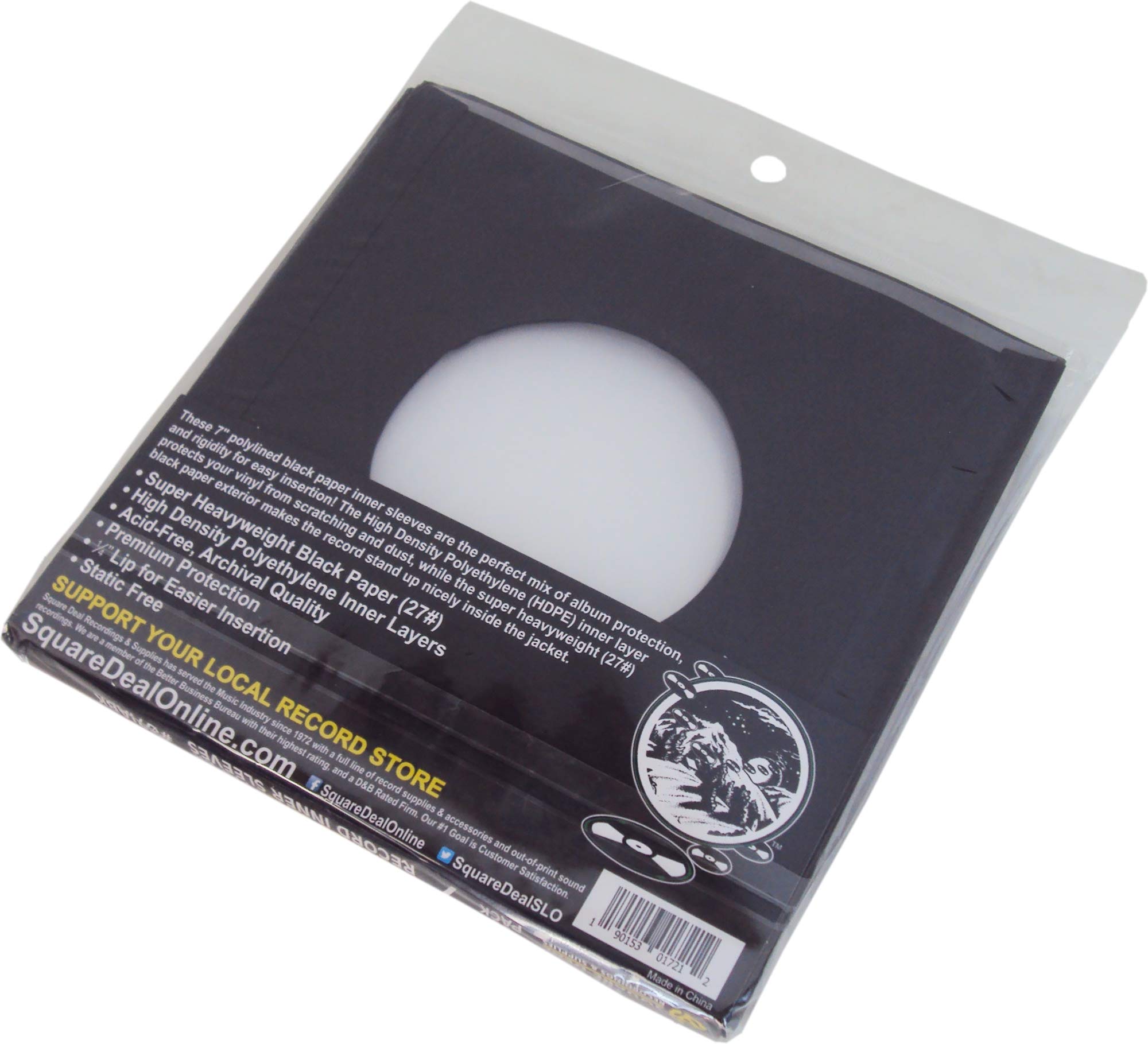 (25) Super Heavyweight Polylined Black Paper Inner Sleeves for 7" Records - Archival Quality, Acid-Free, Static-Free - Premium Protection