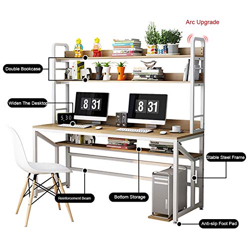 Computer Desk with 3-Tier Bookshelves,47 Inches Gaming Desk with Adjustable Shelves,Writing Desk Pc Table Workstation for Home Office