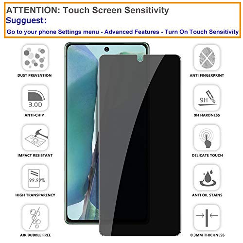 [2 Pack] Note 20 Privacy Screen Protector Anti-Spy, LYWHL Tempered Glass Screen Protector for Samsung Galaxy Note 20 5G, [Black] [Anti-Peek] [9H Hardness] [Anti-Scratch] [Bubble Free] - 6.7"