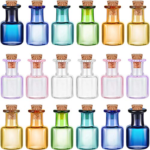 18 Pieces Colored Tiny Spell Jars Glass Mini Potion Bottles with Cork Stoppers Square Cork Bottles for Party Wedding DIY Decoration