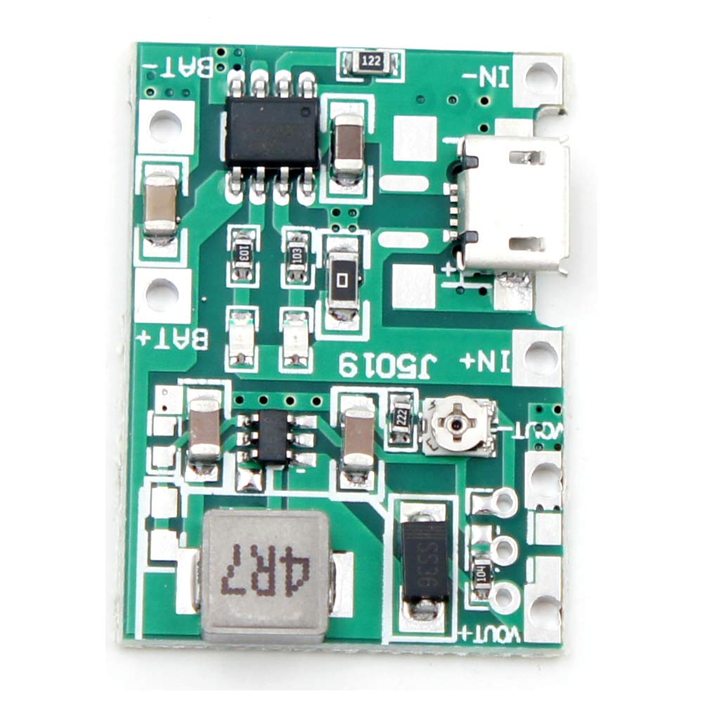 (5 Pack) JacobsParts Micro-USB TP4056 3.7V Battery Charger Module 7W DC UPS with Adjustable Step-up Boost Output 5V 9V 12V 27V