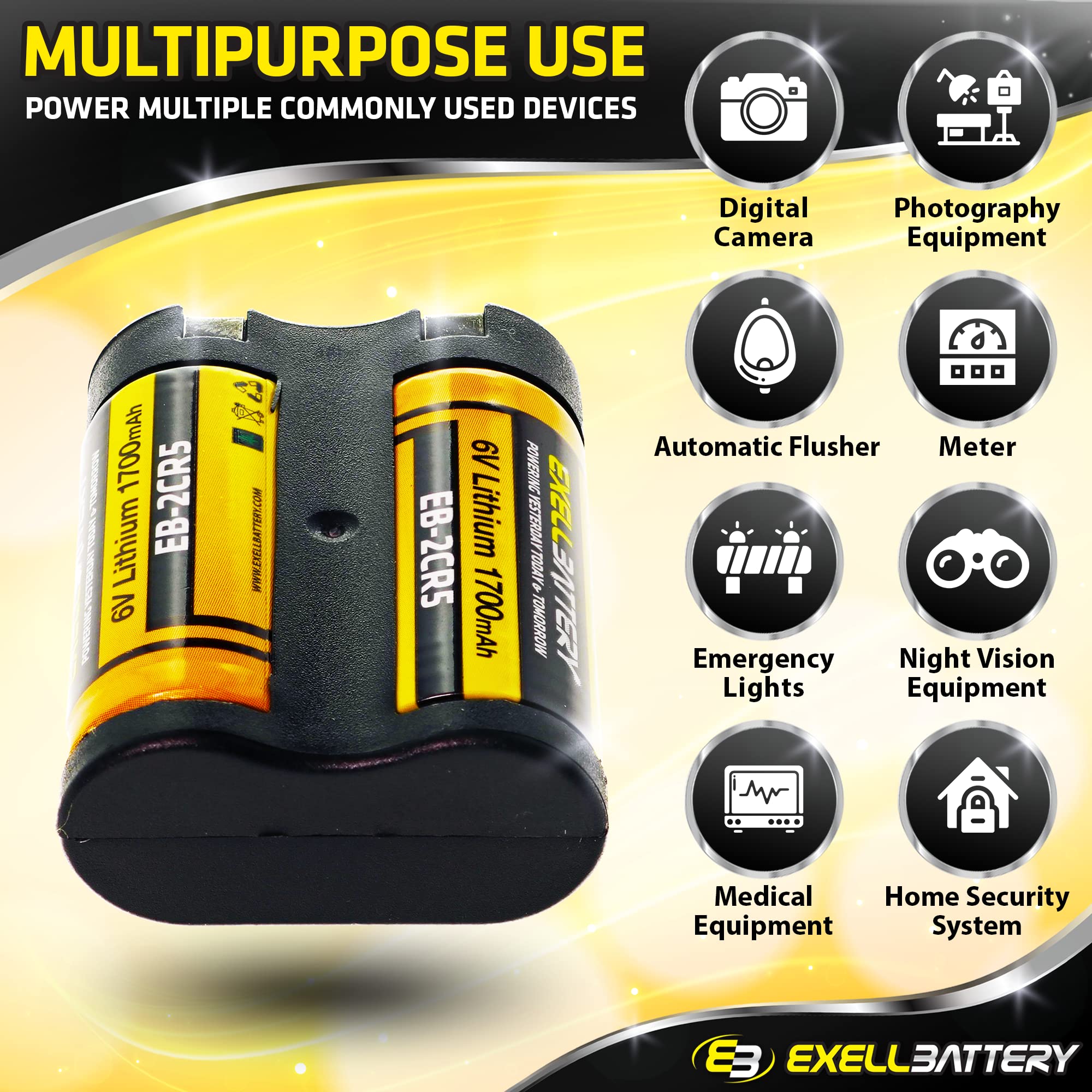 (2-Pack) 2CR5 6V 1700mAh (Highest Capacity on The Market) Photo Lithium Battery Replaces 2CR5, DL245, DL2CR5, DL345, DL345A, EL2CR5, EL2CR5BP, EOS 1V, KL2CR5, KL2CR5-1, PR2CR5, RL2CR5, RL2CR5-1