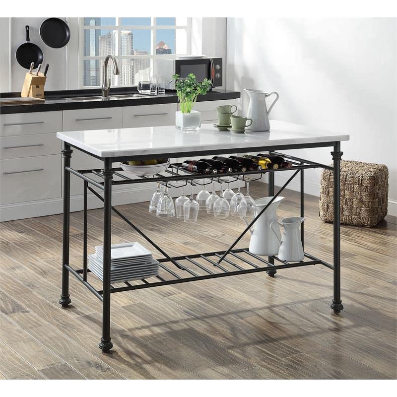 Acme Furniture Mera Kitchen Island, White Cultured Stone & Gray Finish
