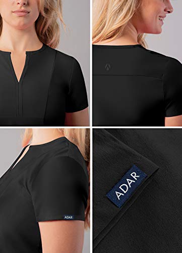 Adar Addition Scrubs for Women - Notched V-Neck Scrub Top - A6002 - Black - S