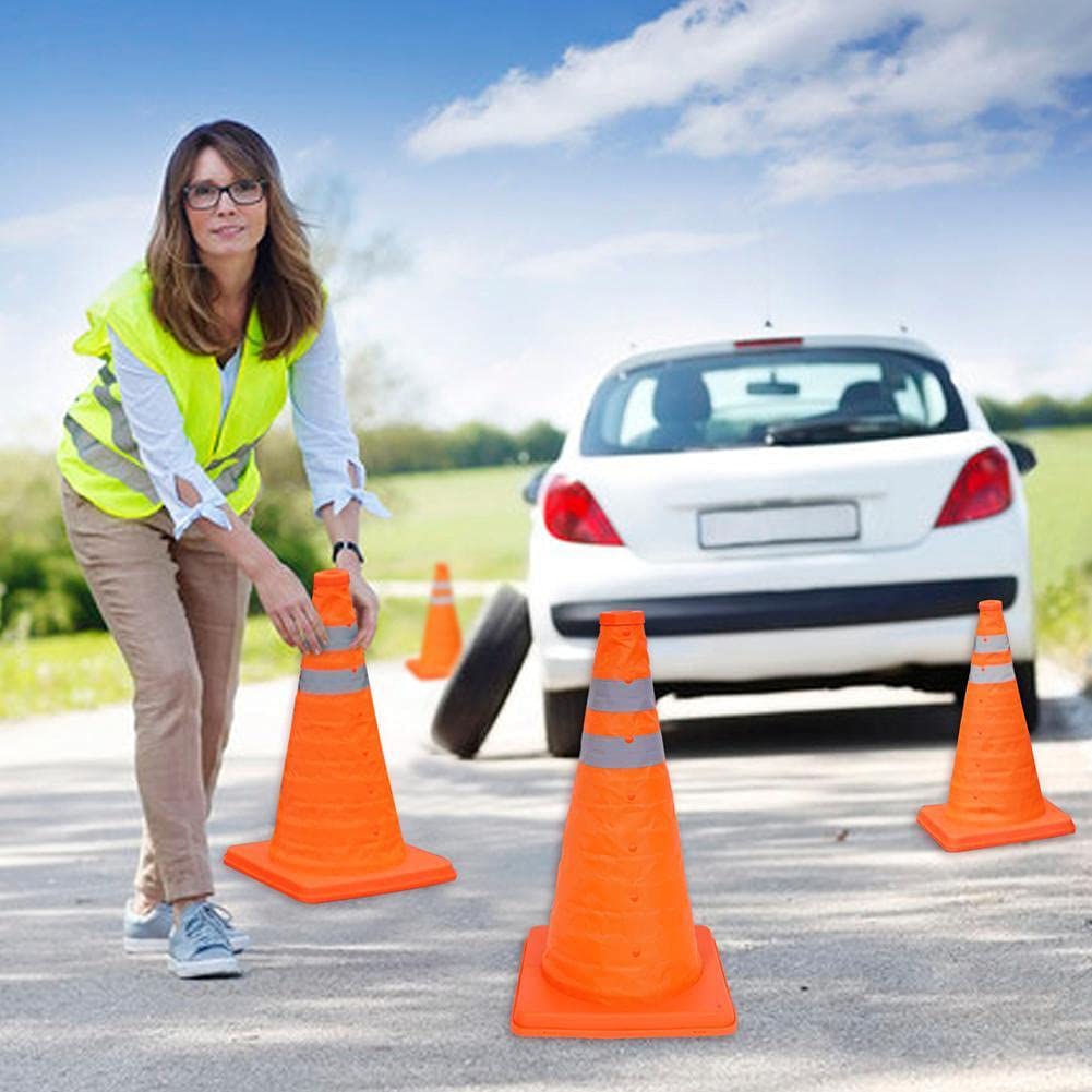 hatatit 4 Pack 18" Collapsible Traffic Cones PVC Safety Road Parking Cones Fluorescent Orange Up Reflective Safety Cones