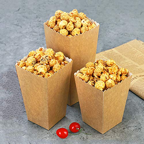 Disposable Popcorn Bags, 36 Pack Kraft Paper Popcorn Boxes, Foldable Paper Boxes for Chips, Cookies, Nuts, Snacks by FUNZON (Brown)