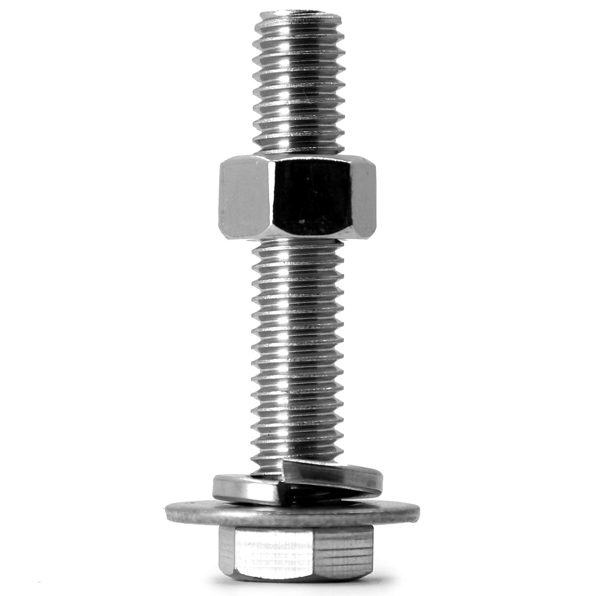 (6 Sets) 3/8-16x1-3/4" Stainless Steel Hex Head Screws Bolts, Nuts, Flat & Lock Washers Kits, 304 Stainless Steel 18-8, Fully Machine Thread, Flat Washers Diameter 1.02"