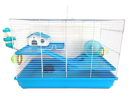 3-Floors Syrian Hamster Home House Rodent Gerbil Mouse Mice Rat Habitat Cage (24" L x 12.5W x 16" H, Blue)
