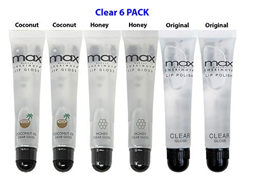(6Pack) MAX Makeup Cherimoya Lip Polish Coconut Oil Clear Gloss (2Original+2Coconut+2Honey)