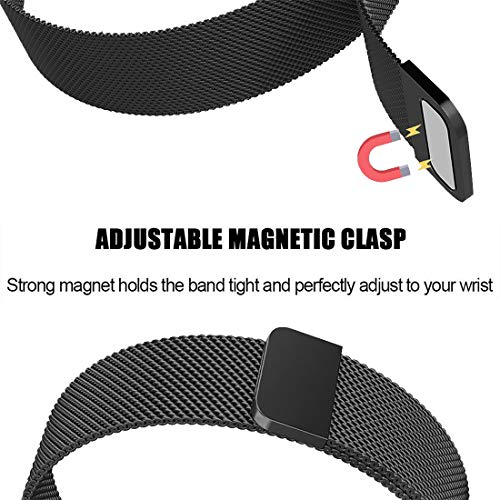 22mm Stainless Steel Mesh Loop Bracelet Strap Compatible with Samsung Galaxy Watch 3 45mm/Gear S3 Frontier/Classic Band, Replacement for Ticwatch Pro/Samsung Galaxy Watch 46mm (1-Black)