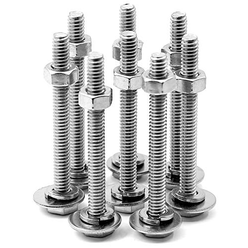 (8 Sets) 1/4-20x2-1/4" Stainless Steel Hex Head Screws Bolts Nuts Flat Washers & Lock Washers Kits, 18-8 (304) S/S,Full Thread,Machine Thread,Flat Washers Diameter 0.748"