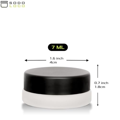 (90 Pack) 7ml Low Profile Thick Frosted Glass Jars with Black Lids - Airtight Containers for Oil, Lip Balm, Wax, Cosmetics