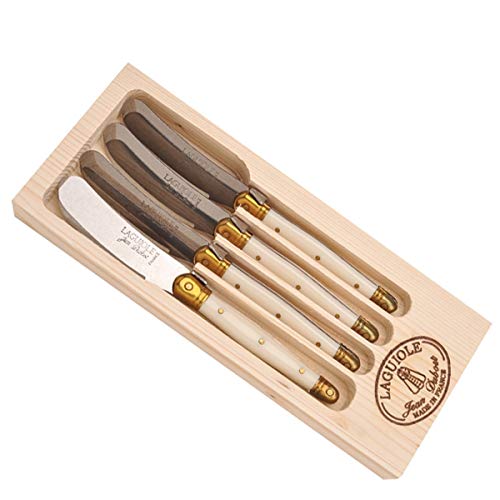 (D) Laguiole Hand Made French 4 Spreaders in Wooden Box Vintage (Ivory)