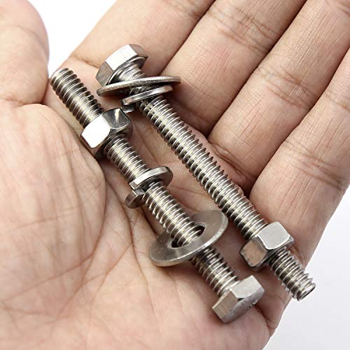 (8 Sets) 1/4-20x2-1/4" Stainless Steel Hex Head Screws Bolts Nuts Flat Washers & Lock Washers Kits, 18-8 (304) S/S,Full Thread,Machine Thread,Flat Washers Diameter 0.748"