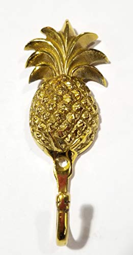 4-1/4" Pineapple Fruit Strong Hook Hanger Shiny Solid Brass Coat Hat Hanger #Q11