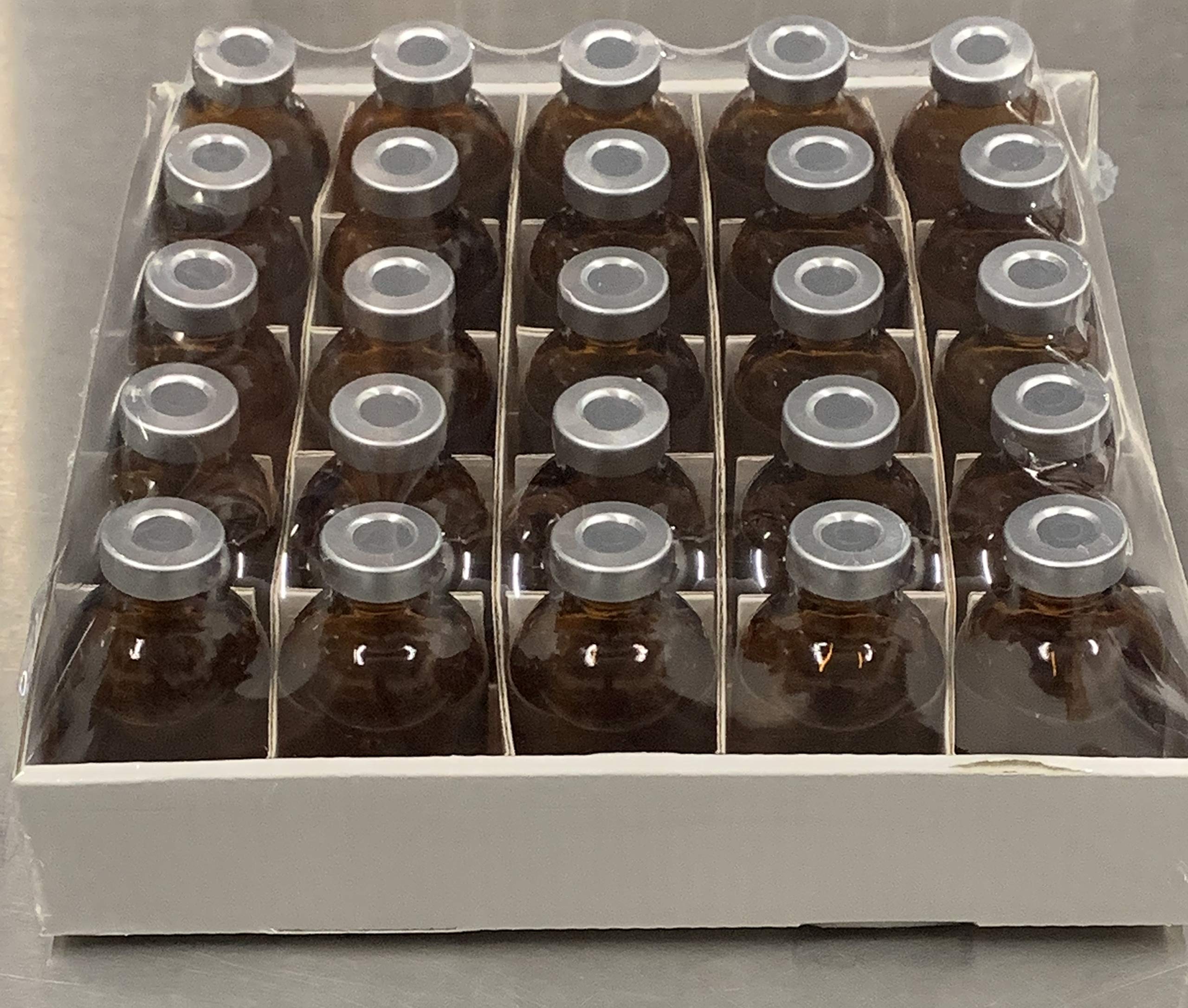 (Bonus 5 Extra) + 30ml Sterile Molded Glass Vial with Silver Aluminum Seal and Grey Butyl Stoppers 25pk