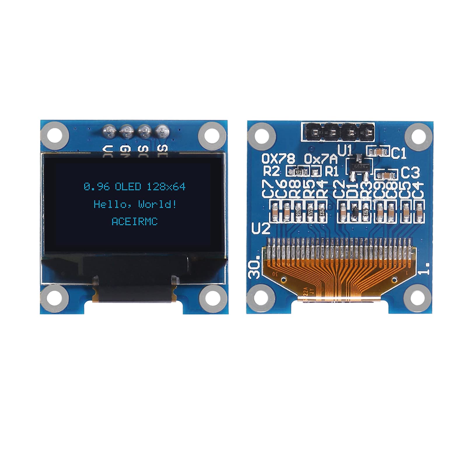 ACEIRMC 4pcs 0.96 Inch OLED Module 12864 128x64 SSD1315 Driver IIC I2C Serial Self-Luminous Display Board Compatible with Arduino Raspberry PI (Blue)