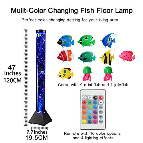 4FT LED Bubble Tube Floor Lamp Extra Large Aquarium Lamp with 10 Fish and Remote Control 20 Light Changes Tall Water Tower Tank Night Light for Bedroom Office Gift for Kids Men Women