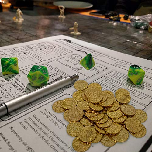 50 DND Fantasy Metal Gold Coins & Leather Pouch for Dungeons & Dragons Novelty Tabletop RPG Board Games Tokens Treasure Coins for Party Tablelap Games Accessories Addons Medieval Game Retro Props