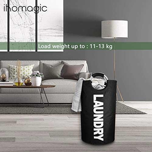 IHOMAGIC Portable Laundry Hamper, Laundry Basket with Aluminum Handle, 120L XL Foldable Washing Bin, Oxford Fabric Laundry Bag Oversize Storage Bin for Kids Toys, Blankets (XL, Black)