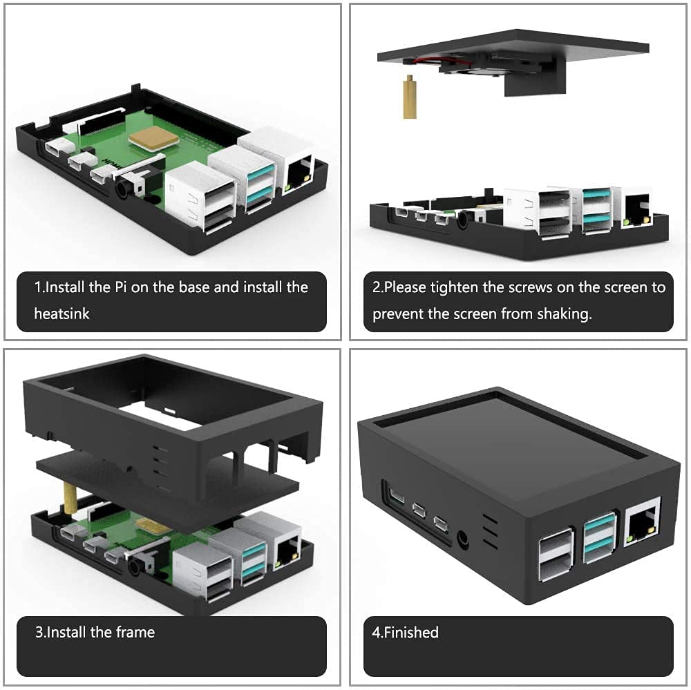 for Raspberry Pi 4 TFT 3.5 inch Touch Screen with Case, Mini Cooling Fan and Heatsink, 480x320 Resolution 60fps Monitor LCD Display